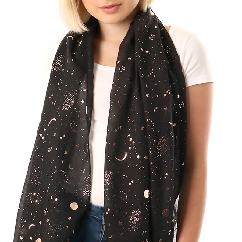 Stars and Moons, Celestial Print Scarf, Star Scarf Women, Gold Print ...