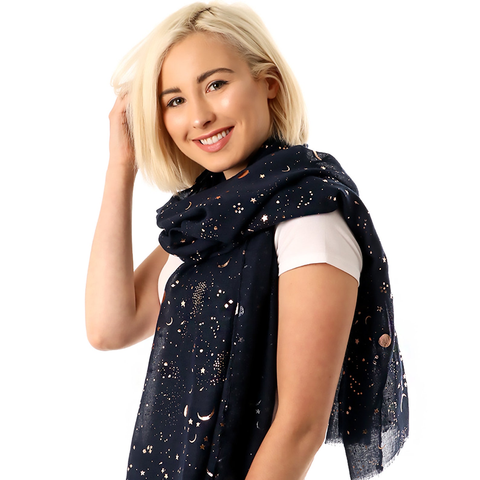 Stars and Moons Celestial Print Scarf Star Scarf Women Gold - Etsy UK