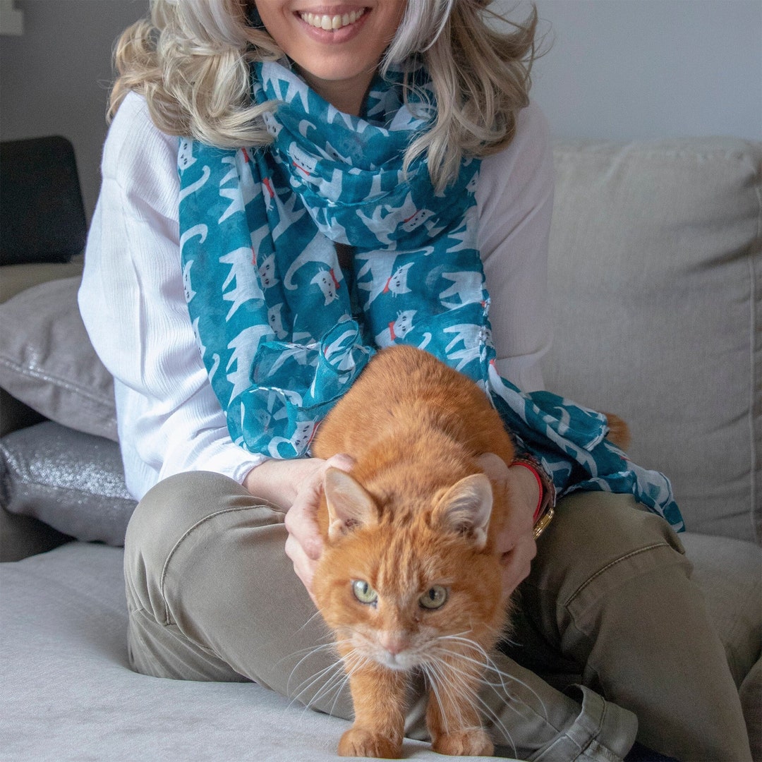 Teal Cat Scarf, Personalized Gifts for Her, Scarves for Woman, Cat ...