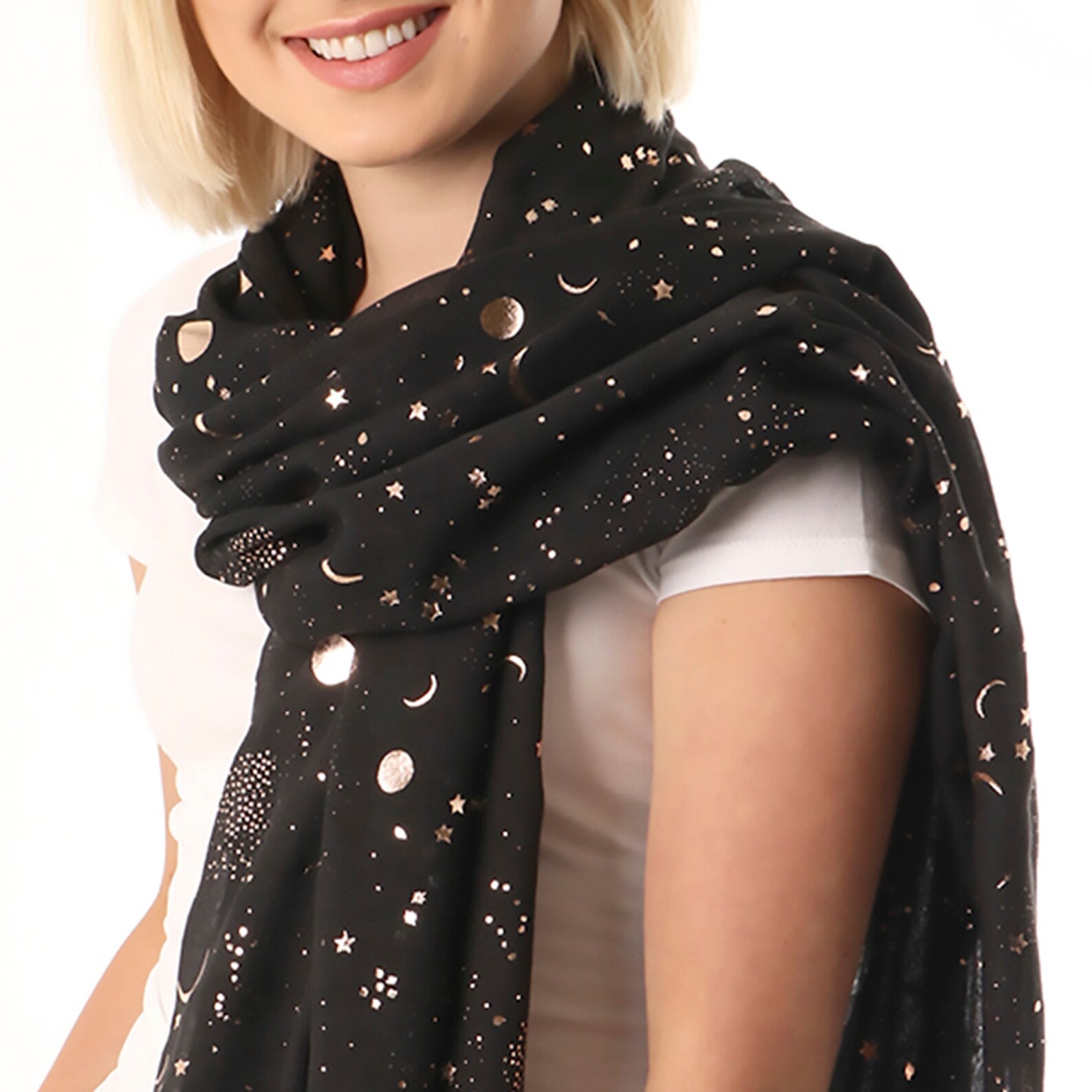 Stars and Moons Celestial Print Scarf Star Scarf Women Gold - Etsy UK