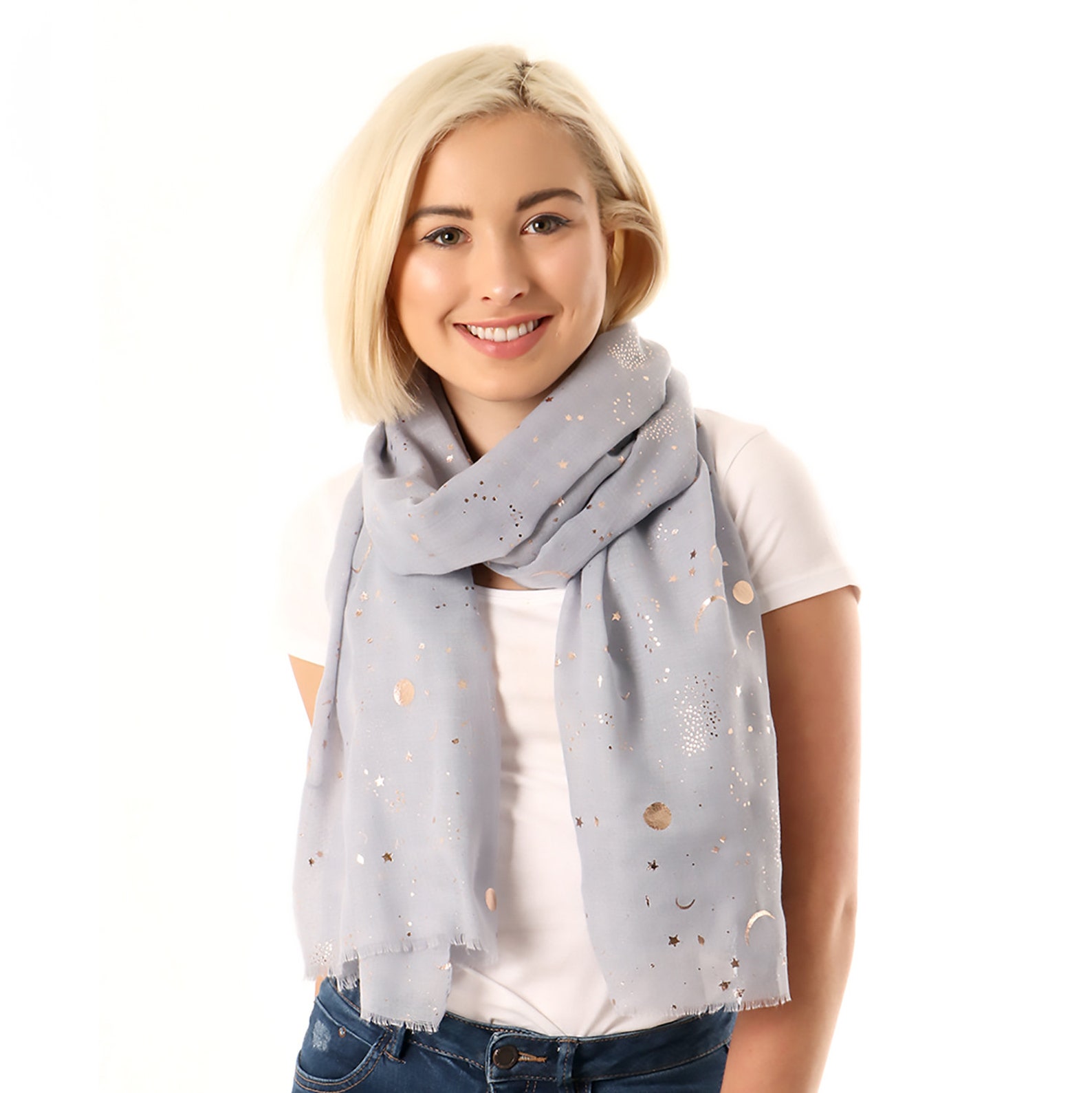 Stars and Moons, Celestial Print Scarf, Star Scarf Women, Gold Print ...