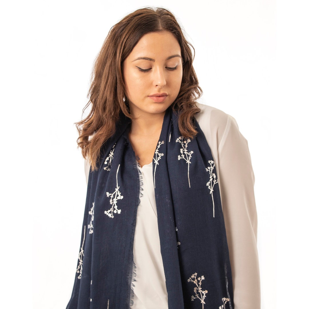 Personalised Floral Scarf, Scarves for Women, Silver Foil Print Scarf ...