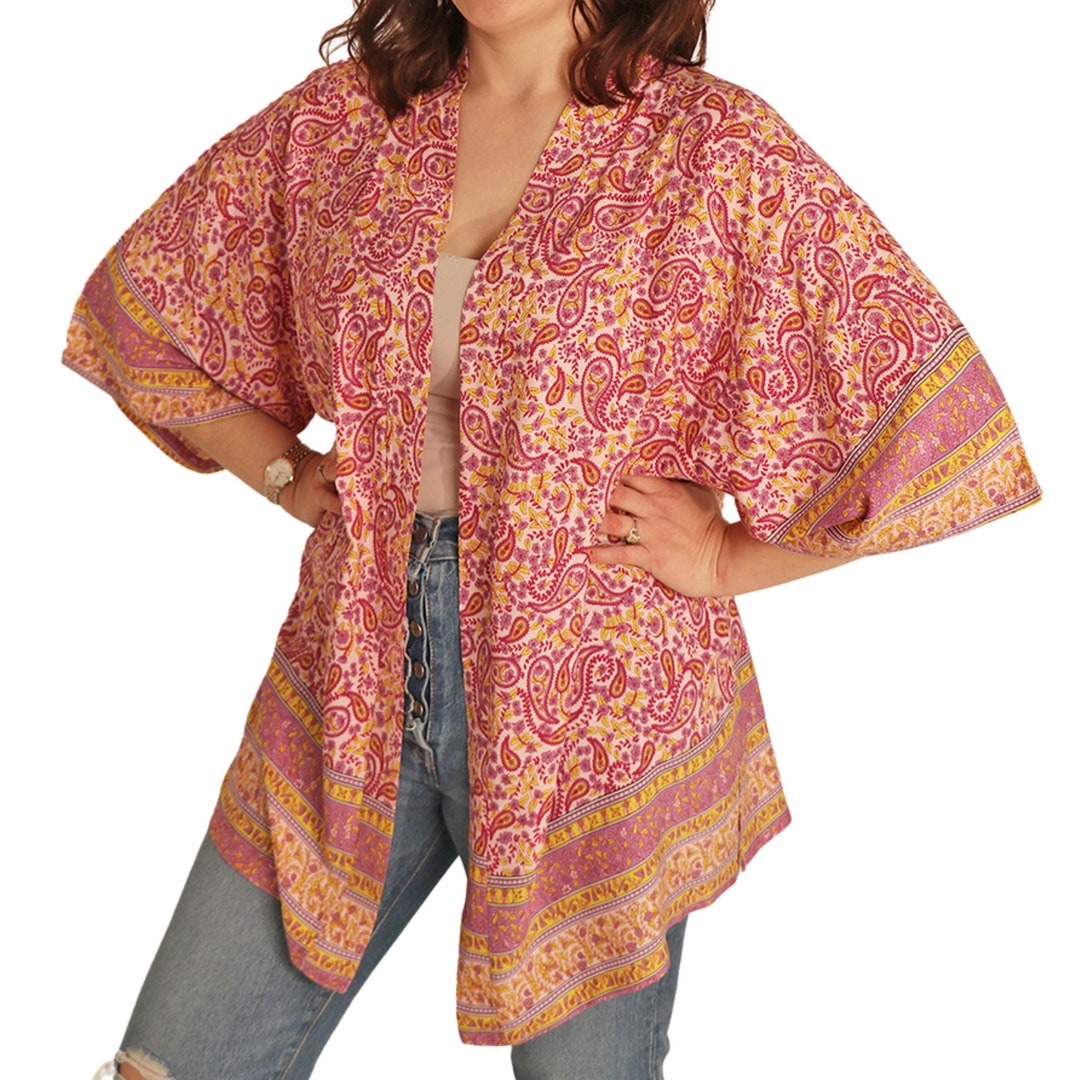 Bohemian Kimonos, Pink Kimono Robe, Paisley Print Kimono, Boho Kimono ...