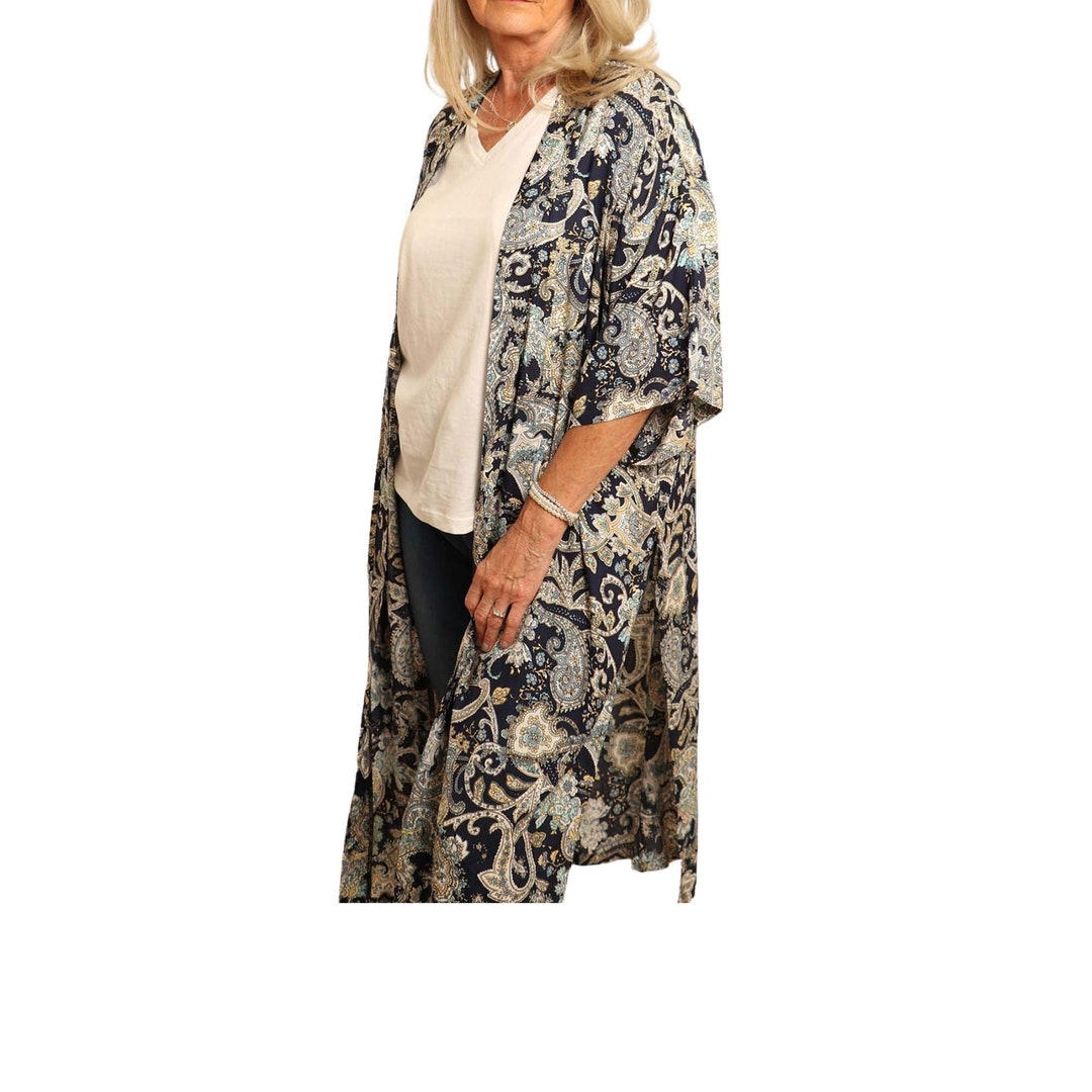 Navy Blue Kimonos, Boho Kimono Robe, Bohemian Kimono Top, Paisley Print ...