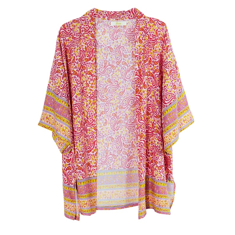 Bohemian Kimonos Pink Kimono Robe Paisley Print Kimono Boho - Etsy