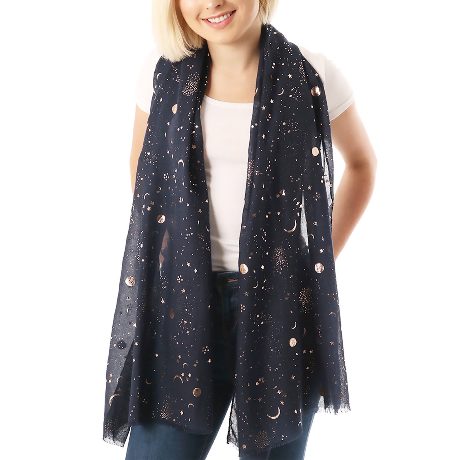 Stars and Moons Celestial Print Scarf Star Scarf Women Gold - Etsy UK