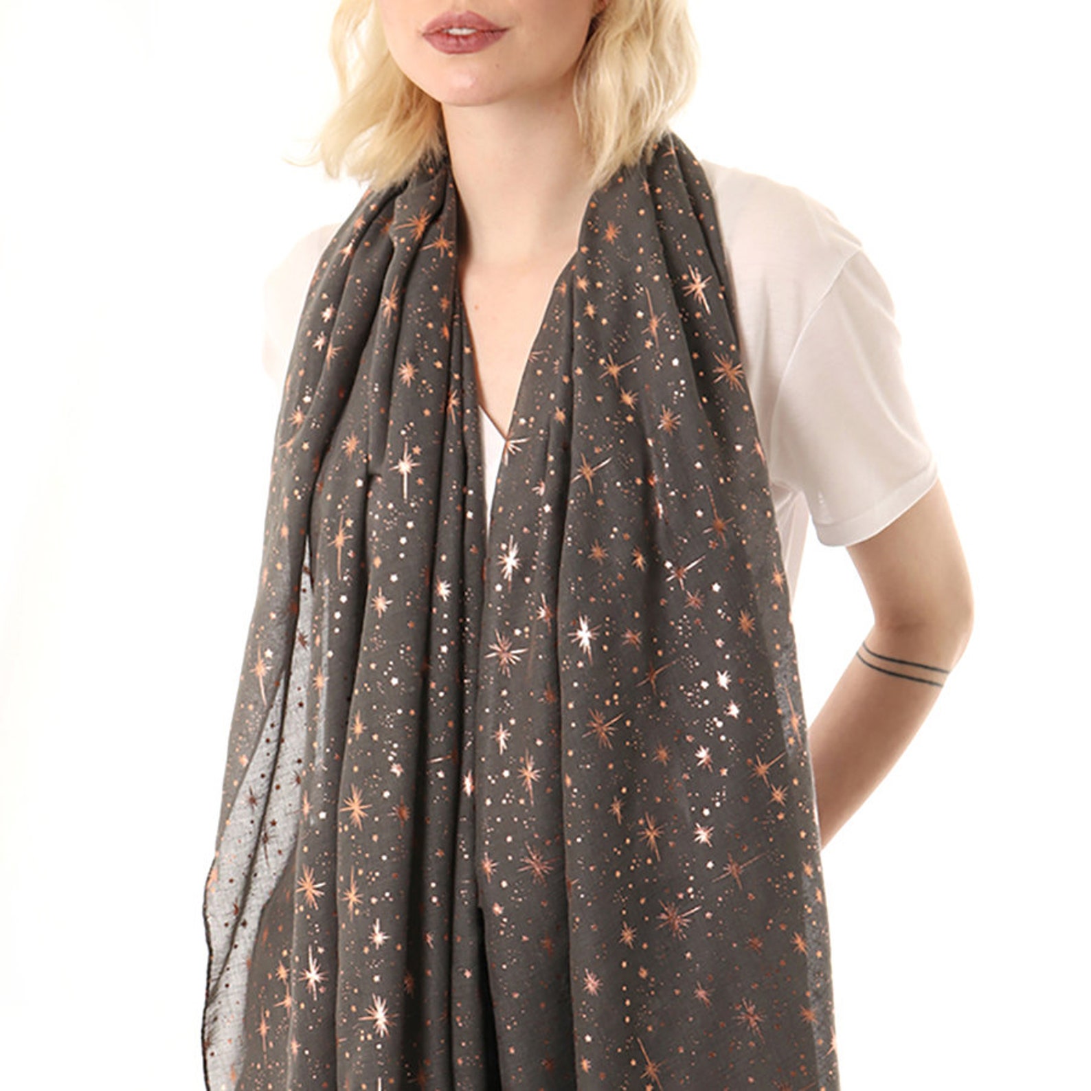 Personalised Star Print Scarf , Rose Gold Foil Print, Lightweight Scarf ...