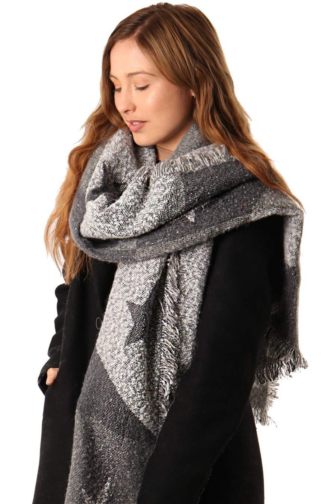 Personalised Blanket Scarf, Grey Star Scarf, Initial Personalised Gifts ...