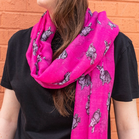 Personalised Rabbit Scarf Personalized Gifts for Her Monogrammed Bunny Scarf Animal Print Scarf Womens Scarves Christmas Gifts for Mom
