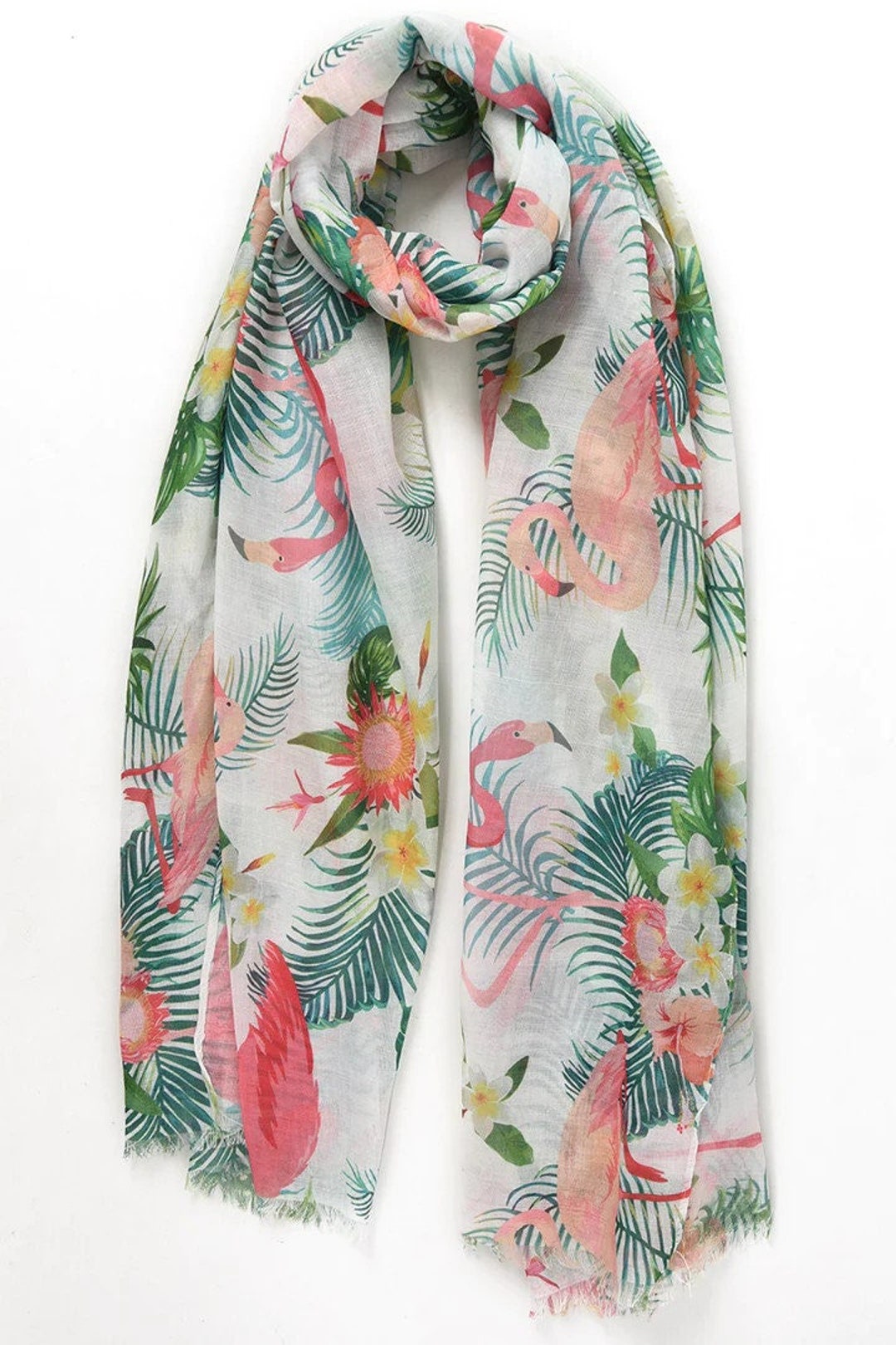 Flamingo Scarf, Gifts for Her, Gift for Mom, Bird Print Scarf, White ...