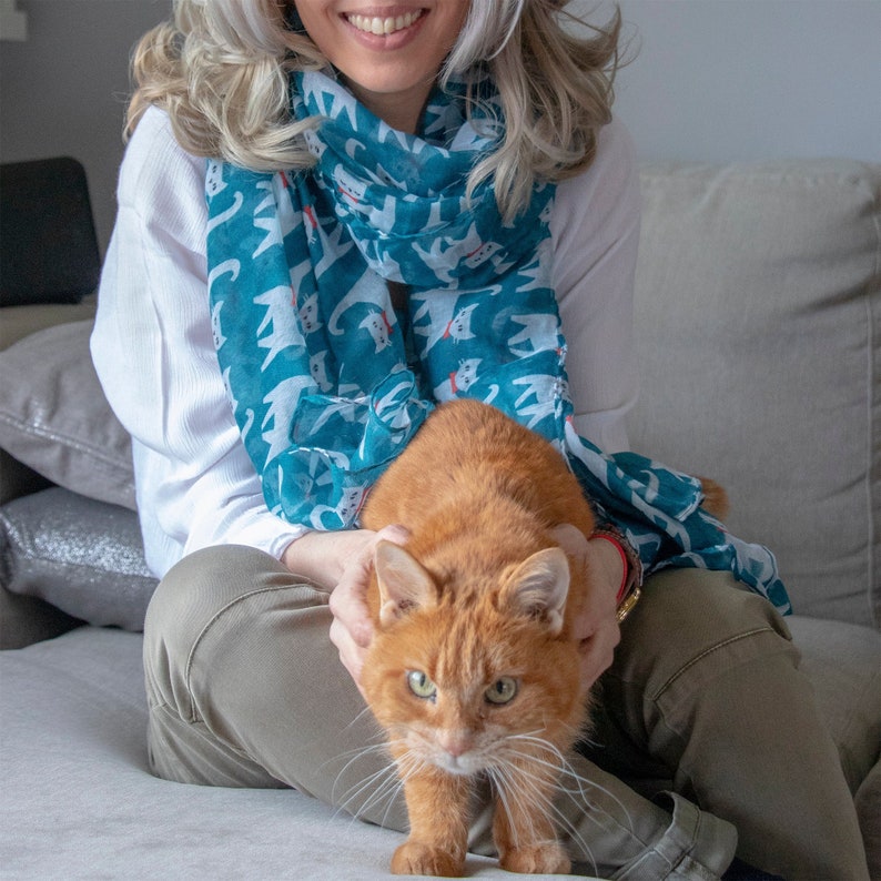 Cat Print Scarf, Personalised Scarf Gift, Womens Scarf, Cat Scarves for ...