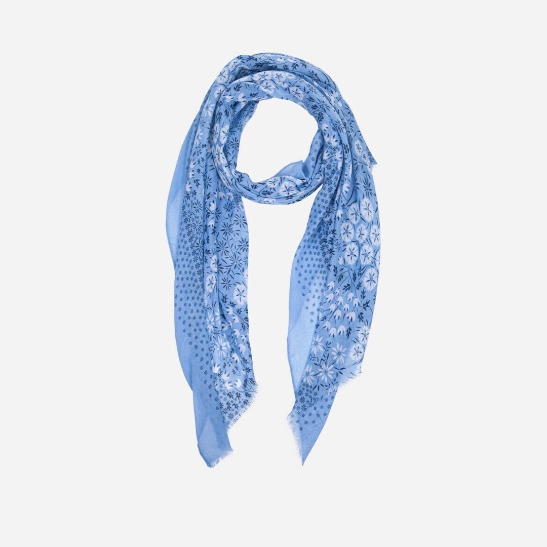 Blue Floral Scarf, Botanical Scarf, Gift for Her, Floral Print Scarf ...