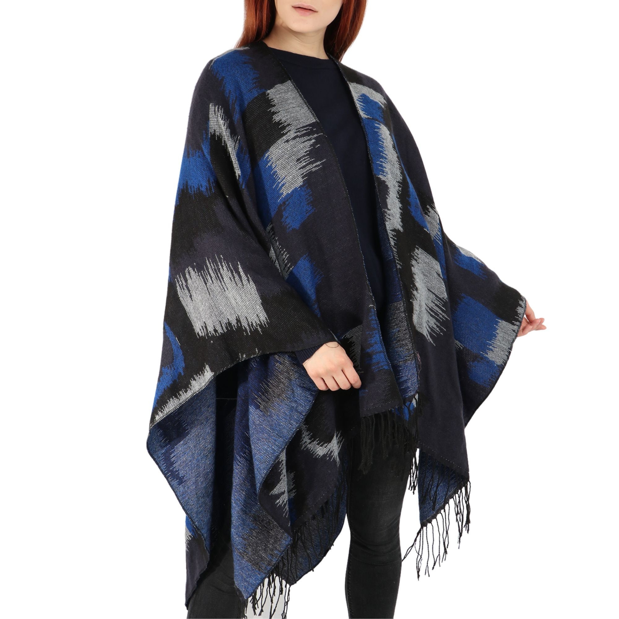 Blue Poncho Women Winter Poncho Plus Size Poncho Tassles - Etsy