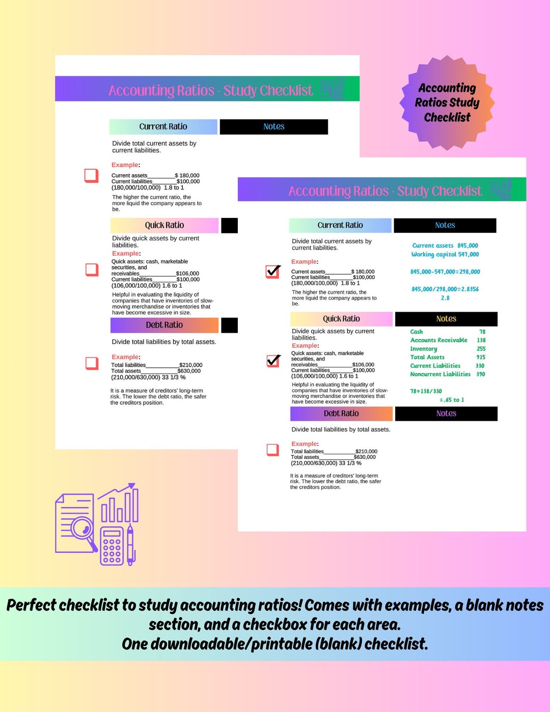 Accounting Ratios Study Checklist - Etsy