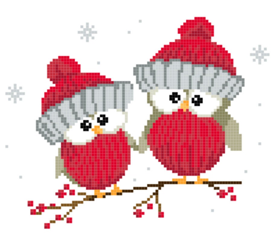 Christmas Owl Cross Stitch Pattern Two Red Owls New Year - Etsy