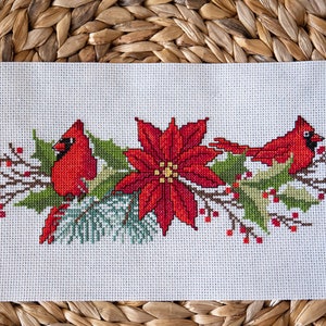 Christmas Bird Cardinals, Cardinal Table Runner Pattern, Poinsettia ...