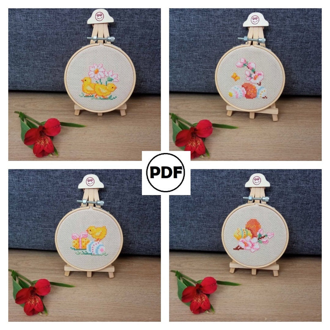 Small Easter Cross Stitch Ornaments, PDF Pattern, Set With 4 Small ...