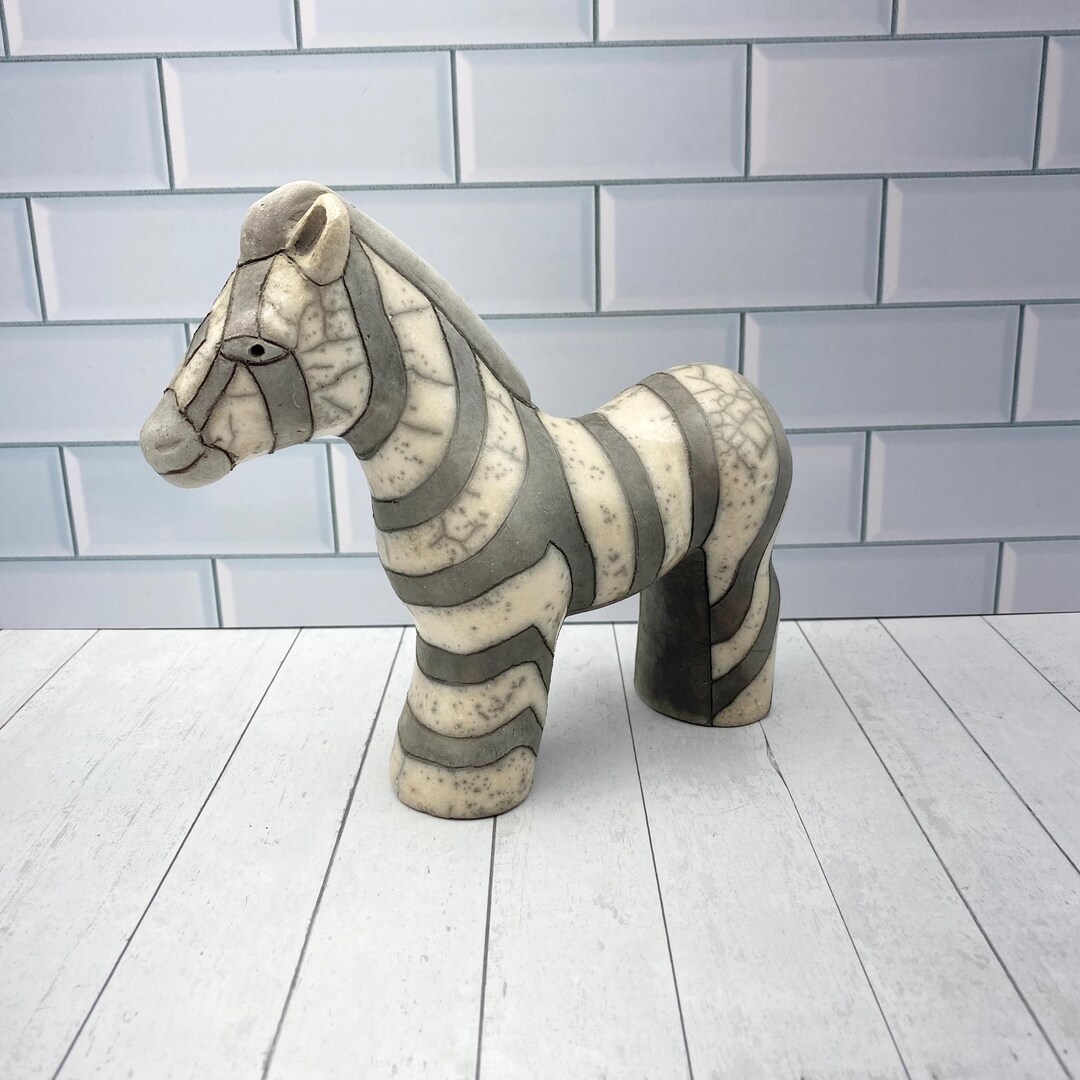 Zebra Horse Raku Pottery Figurine Hand Made South Africa Vintage ...