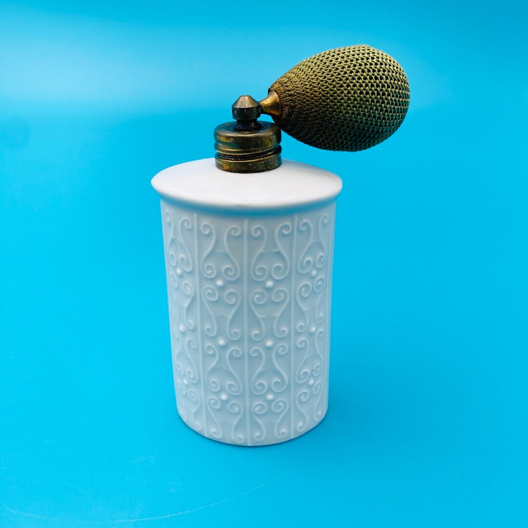 Vintage Porcelain Perfume Bottle With Cloth and Brass Lid & Pump - Etsy