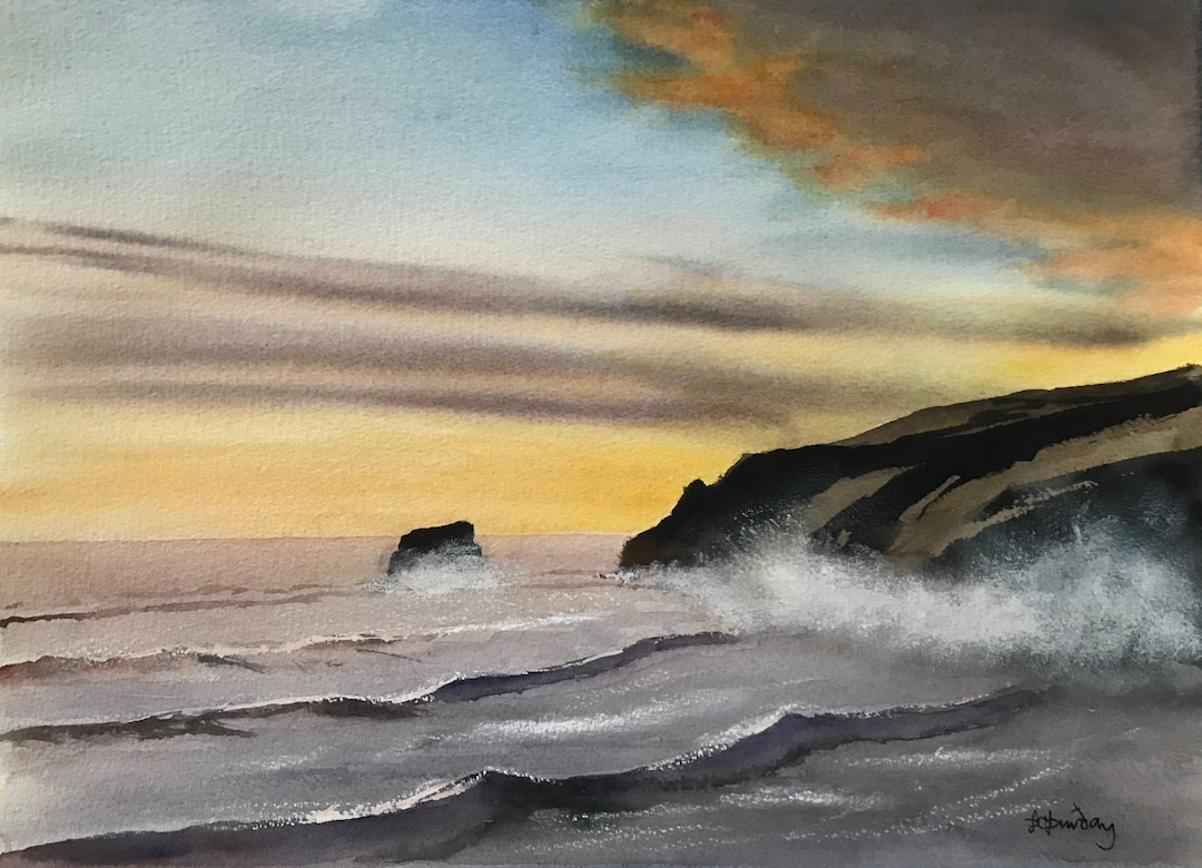 Evening Seascape, Seascape Painting, Waterscapes, Moody Sky, Beach ...