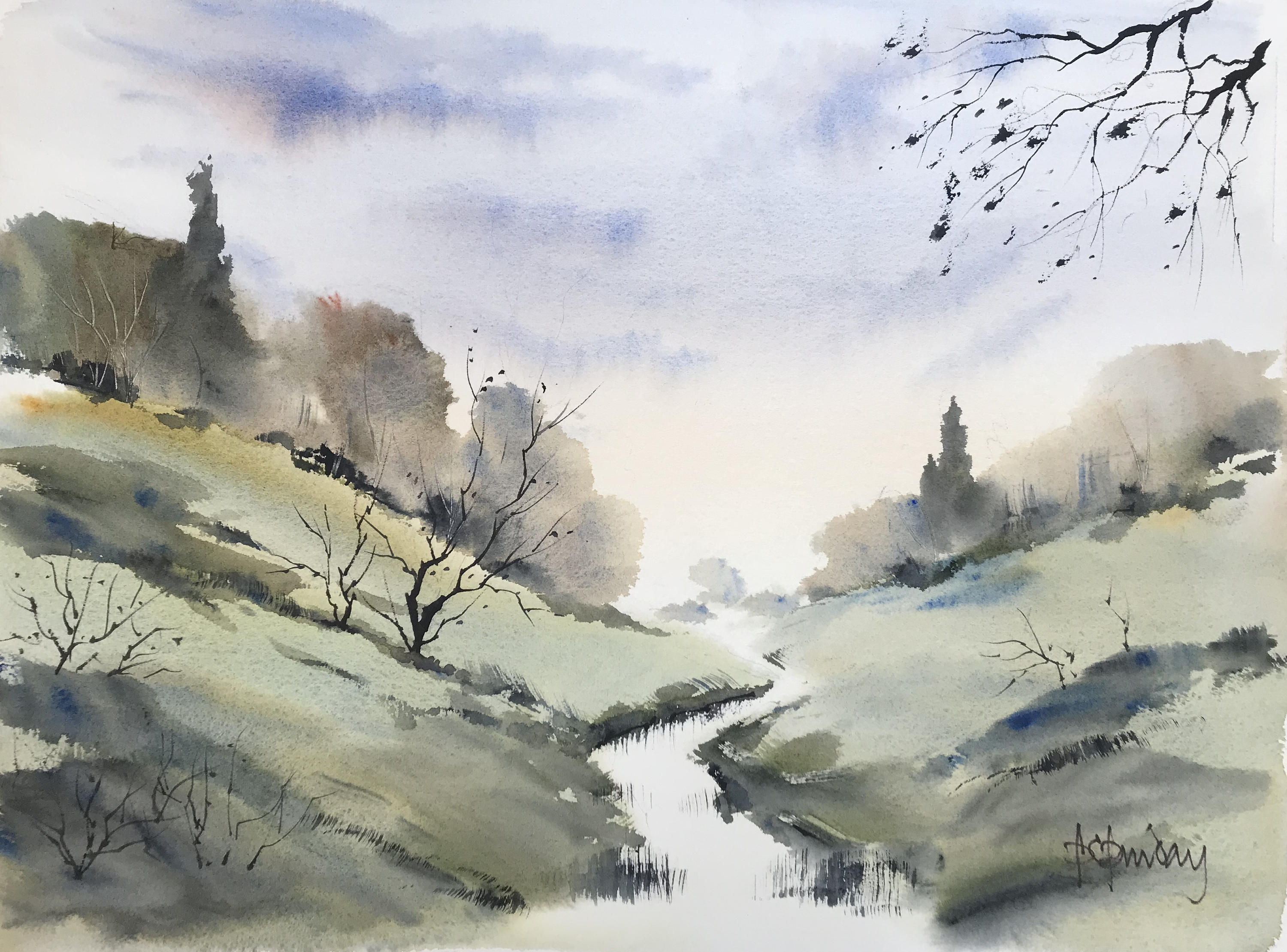 Rural Stream, Rural Landscape, Watercolour Landscape, Countryside ...
