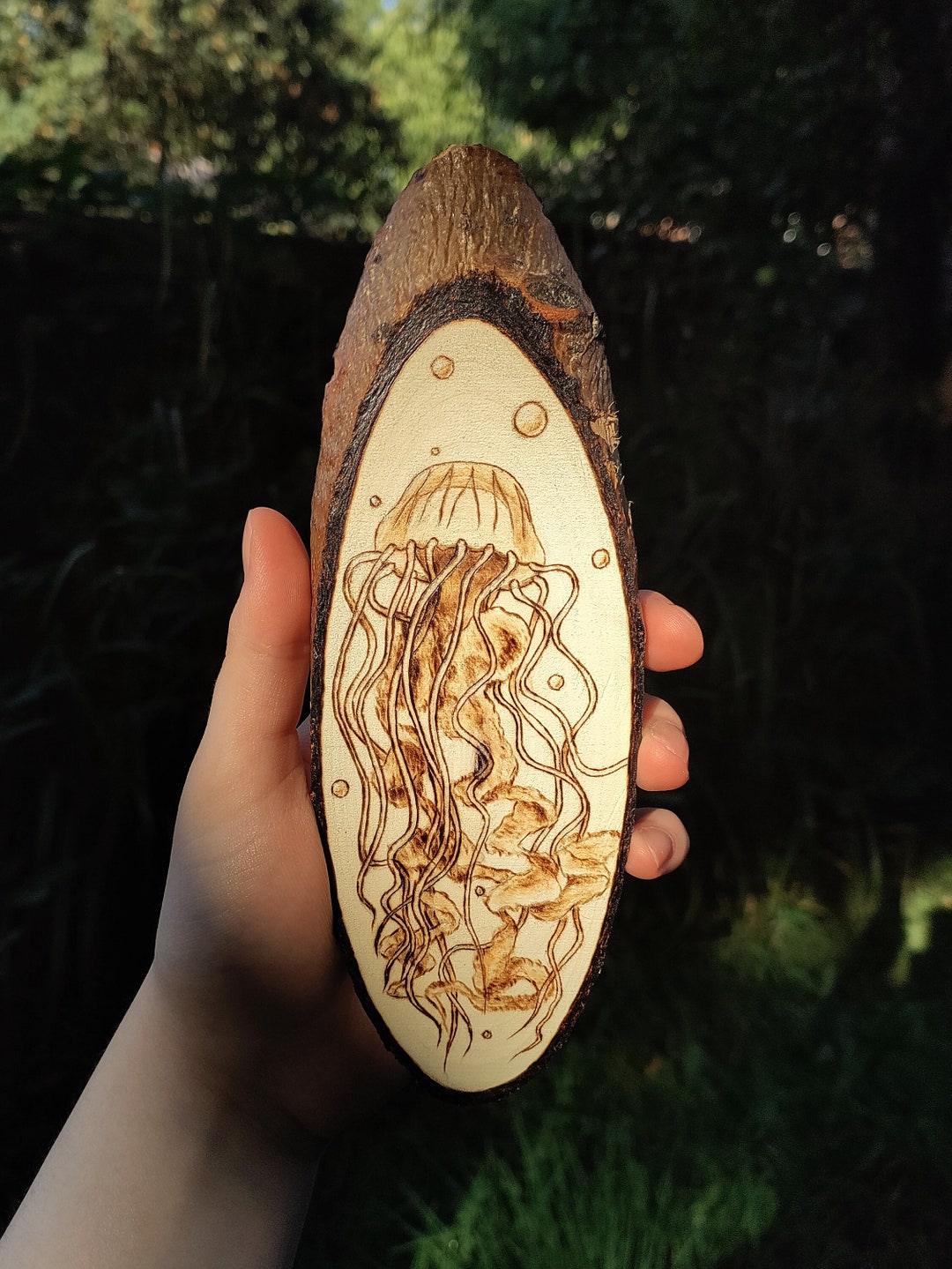 Handmade Jellyfish and Squid Woodburning Pyrography Ocean Decor - Etsy