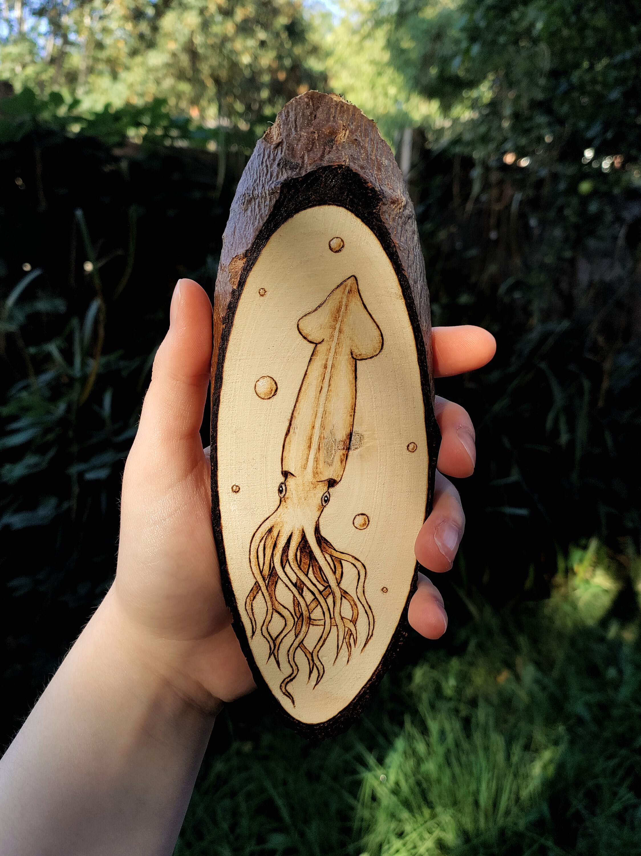 Handmade Jellyfish and Squid Woodburning Pyrography Ocean Decor - Etsy