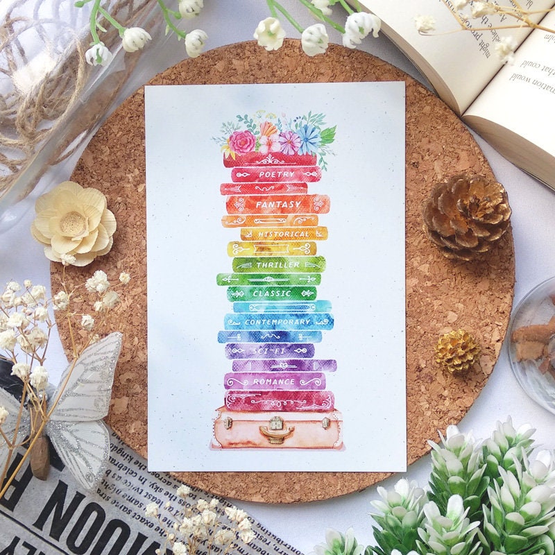 Rainbow Bookstack Print - Etsy