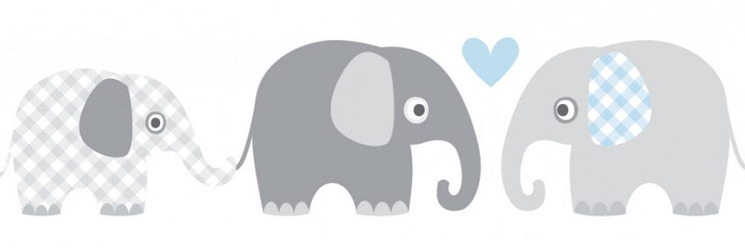 Border elephants Grey/blue - Etsy