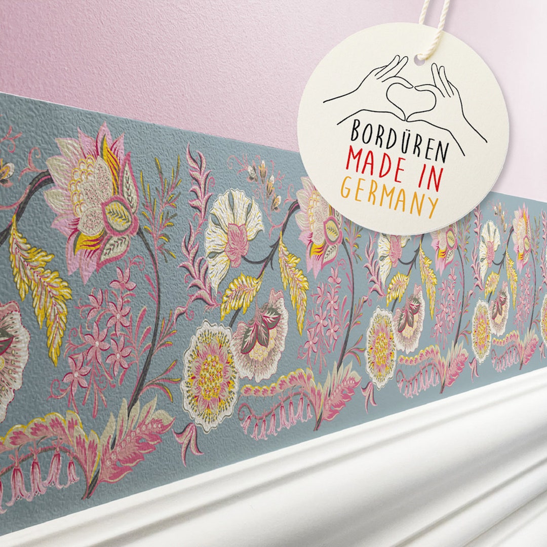 Self-adhesive Border fine Flowers Grey/pinkyellow - Etsy