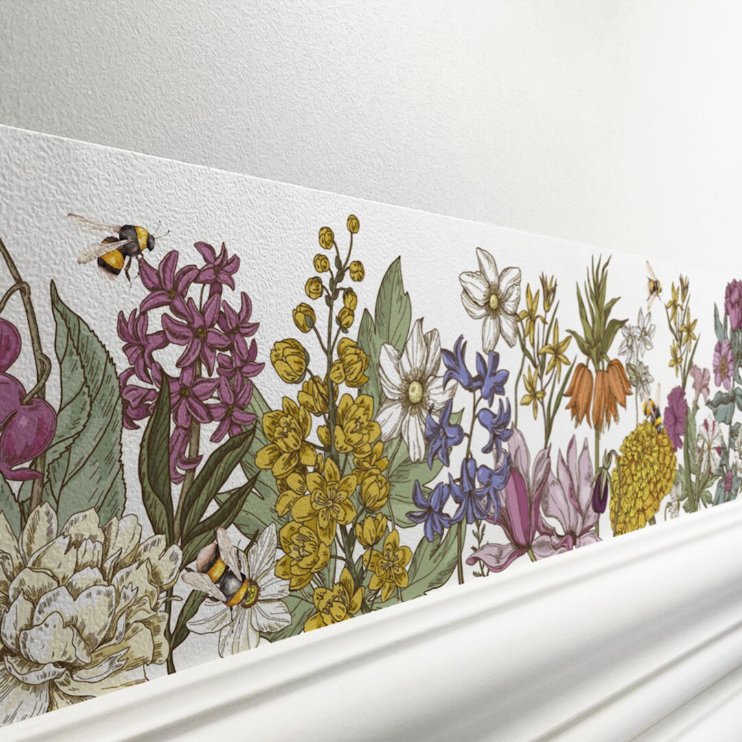 Frise papier peint autocollante Fleurs multicolore - Etsy France