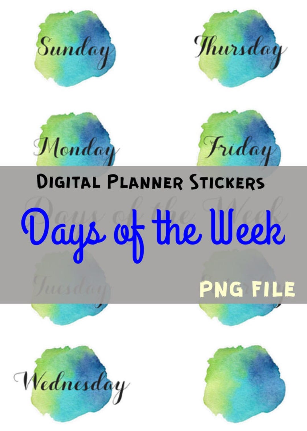 Days of the Week Digital Stickers, Digi Bujo, Digital Planner Stickers ...