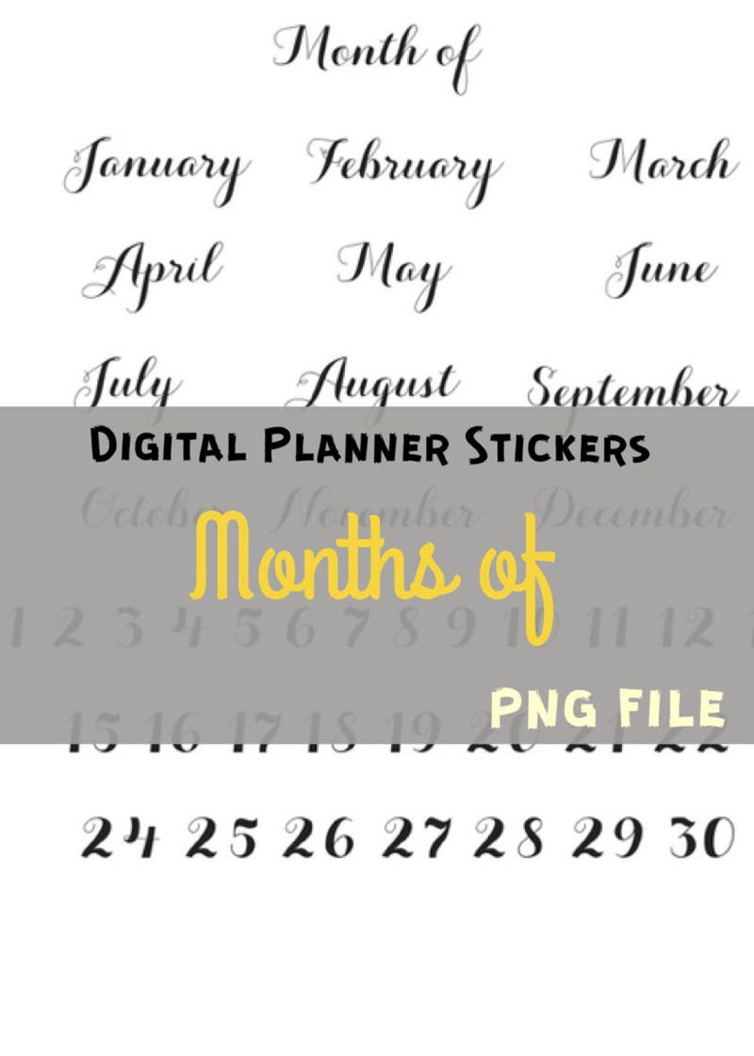 Monthly Headers Digital Stickers, Digi Bujo, Digital Planner Stickers ...
