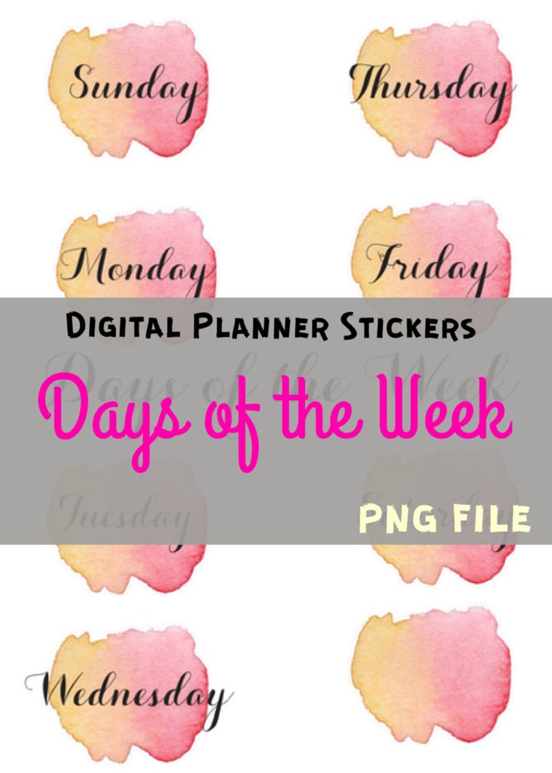 Days of the Week Digital Stickers, Digi Bujo, Digital Planner Stickers ...