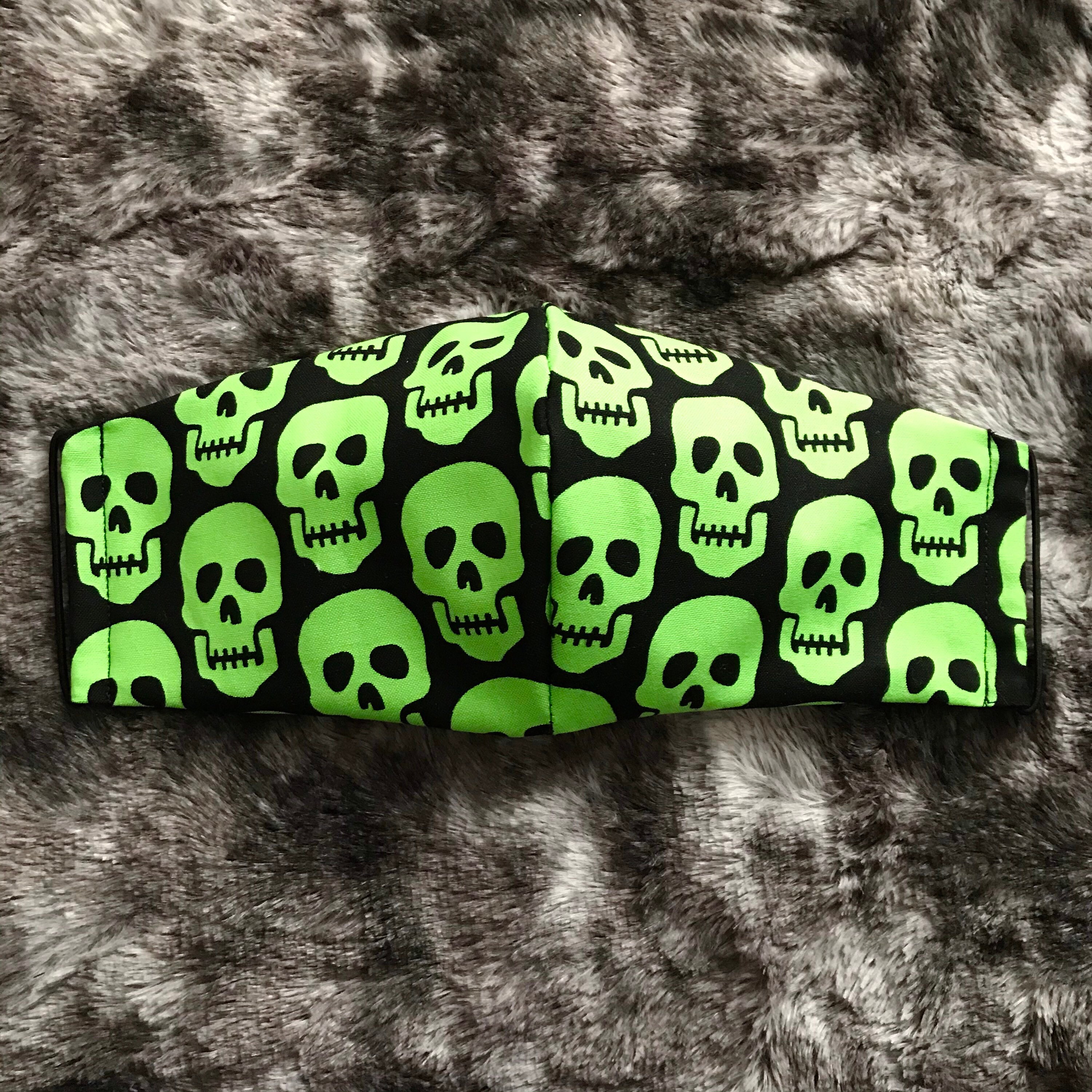 Goth Black & Neon Green Skull Print Face Mask Adult Size | Etsy