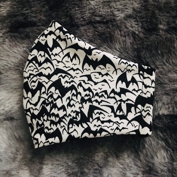 Gothic Black & White Bats Print Face Mask Adult Size | Etsy