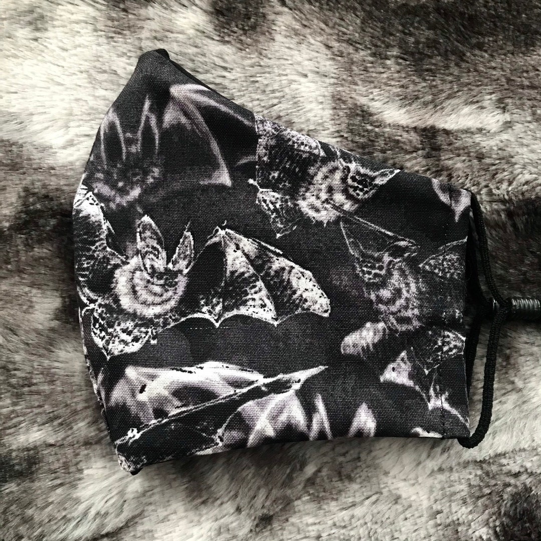 Gothic Black & White Bat Print Face Mask - Adult Size - Etsy