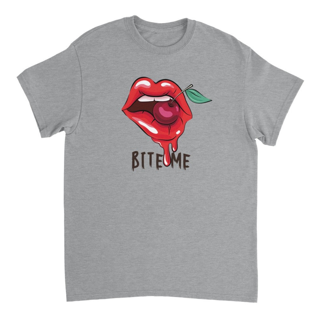Bite Me Cherry Lips Rock Mouth Heavyweight T-shirt Unisex Mens Womens ...