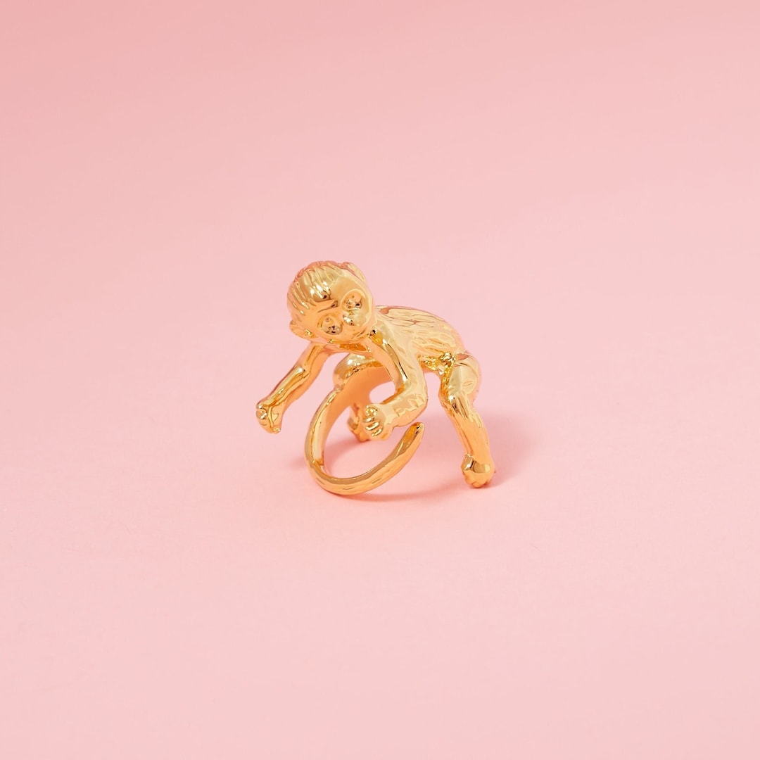 Monkey Cuddle Gold Pinky Ring - Etsy