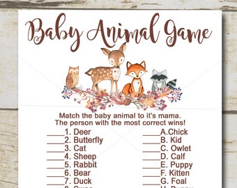 Name the Baby Animals Game, Baby Shower Games, Woodland Forest Animal ...