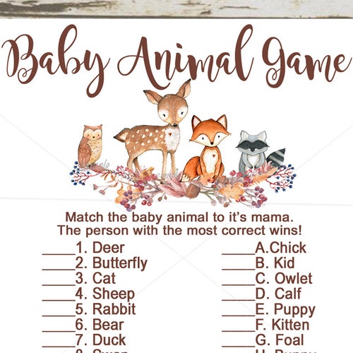 Woodland Baby Shower Name the Baby Animals Game Woodland Name - Etsy