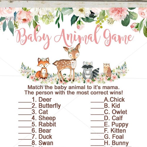 Woodland Baby Shower Game Name the Baby Animal Game Gender - Etsy