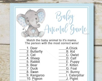 Elephant Baby Shower Game Name the Baby Animals Blue Boy | Etsy