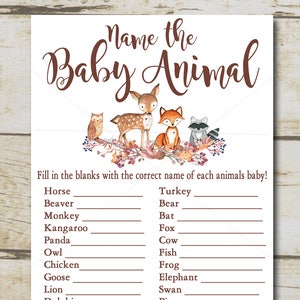 Woodland Baby Shower Game, Name the Baby Animals Game, Woodland Forest ...