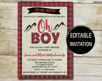 Rustic Baby Shower Invitation Editable Invitation Oh Baby | Etsy