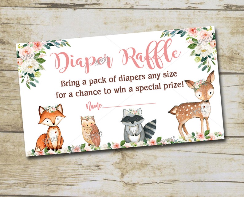 Woodland Diaper Raffle Card Insert and Sign Girl Pink Floral - Etsy