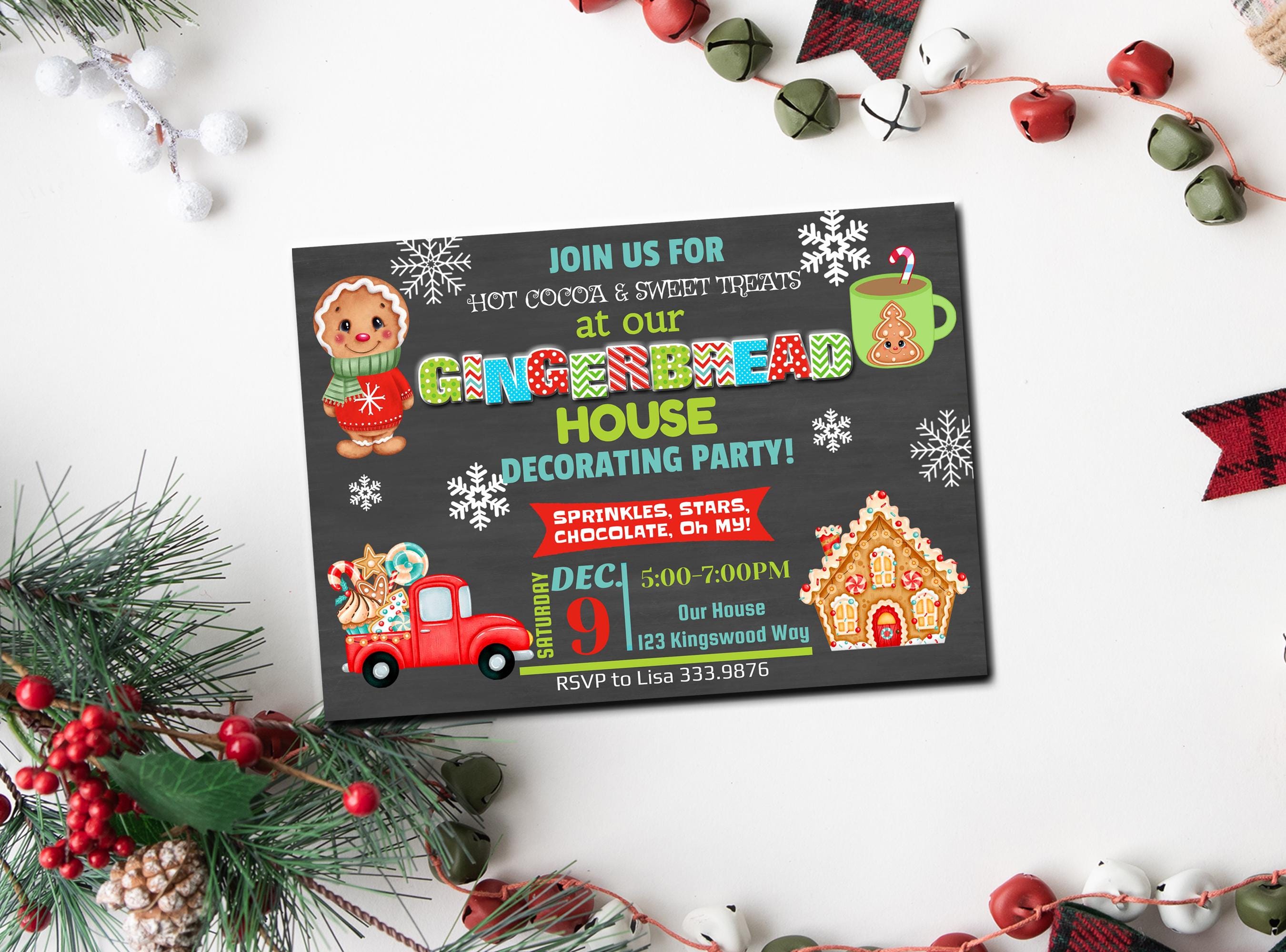 Editable Christmas Party Invitation, Gingerbread House Invite ...