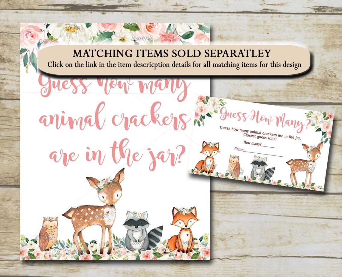 Woodland Baby Shower Game Name the Baby Animals Game Girl | Etsy