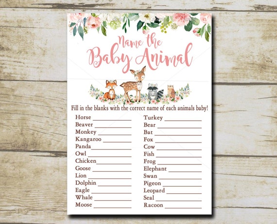 Woodland Baby Shower Game Name the Baby Animals Game Girl | Etsy Canada