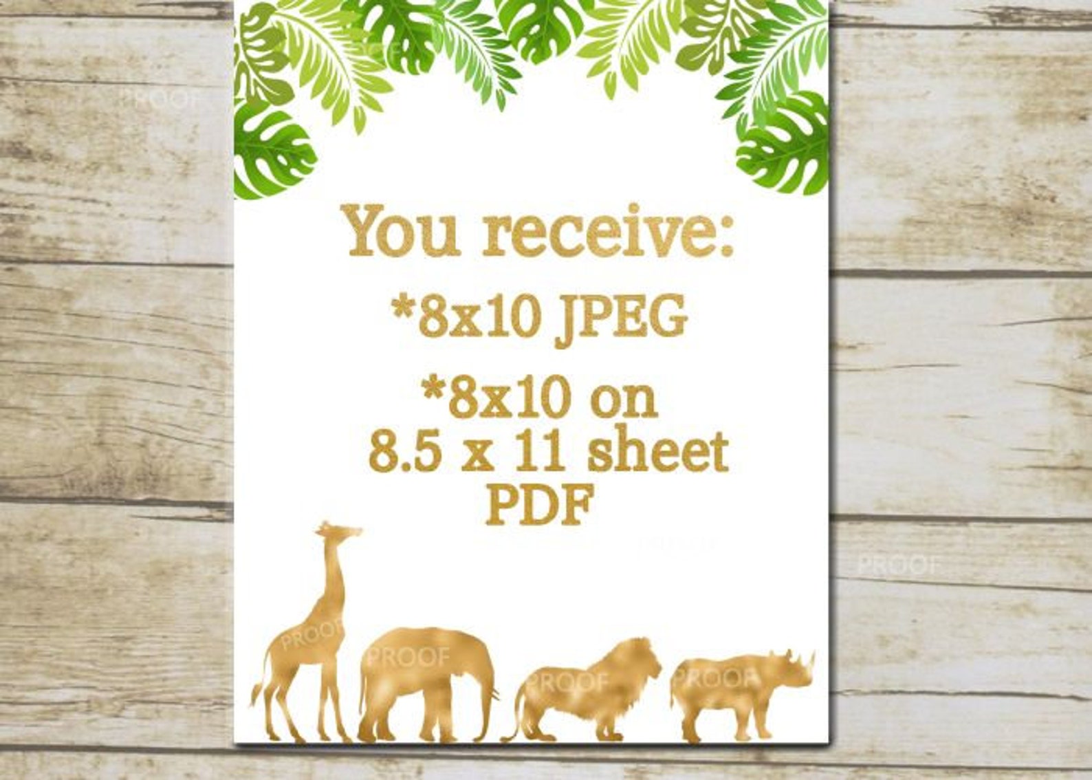 Gold Safari Decorate a Block Sign, Jungle Sign, Safari Animals Elephant ...